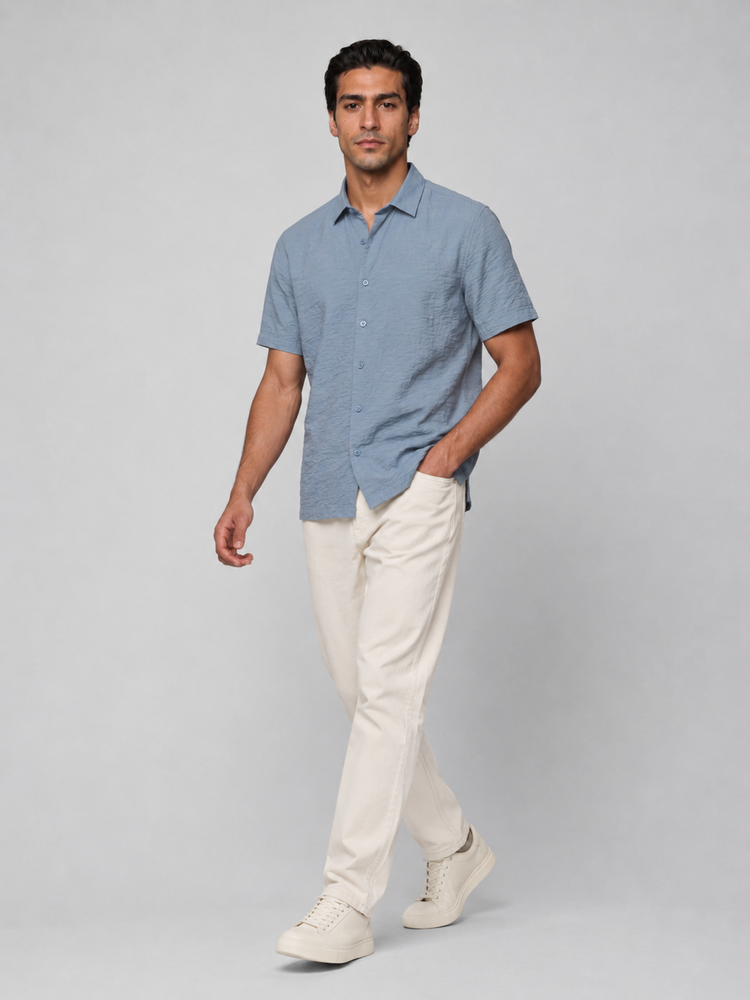 Blue Grey Crinkled Solid Shirt – SLAY.FASHION